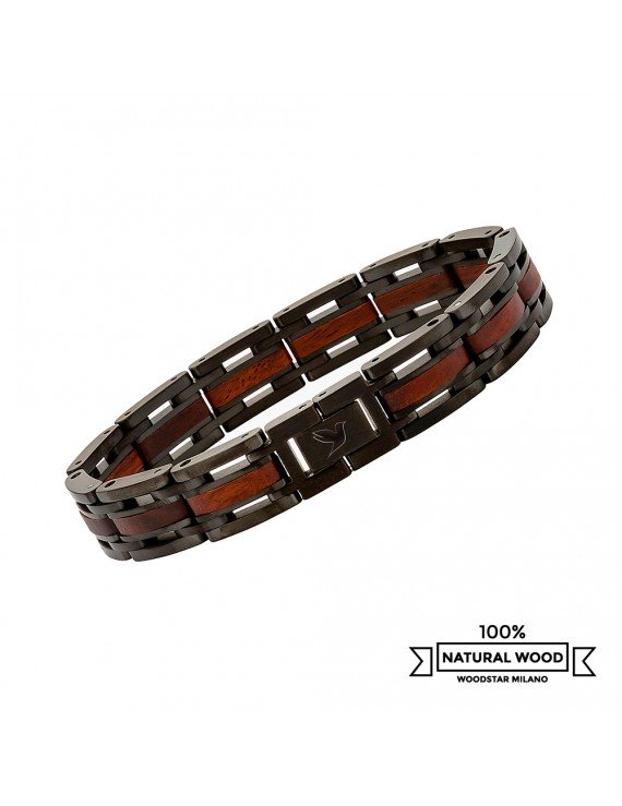 Balck Stainless Steel and Wood Bracelet | For Men Women | Woodstar®